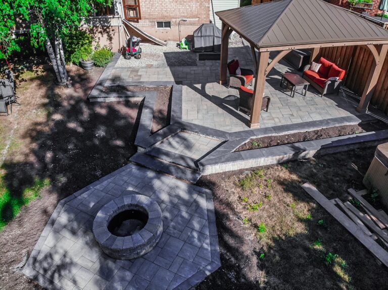 Backyard Makeover with Interlock & Garden Fire Pit - Markstone Landscaping