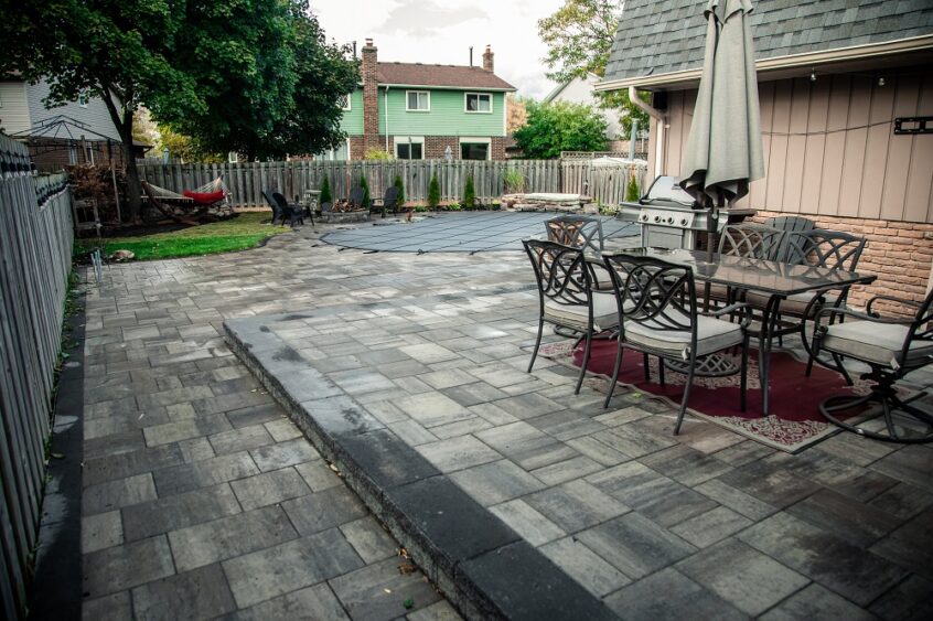 Full Backyard Renovation with Interlocking Pool Deck and Fire Pit ...